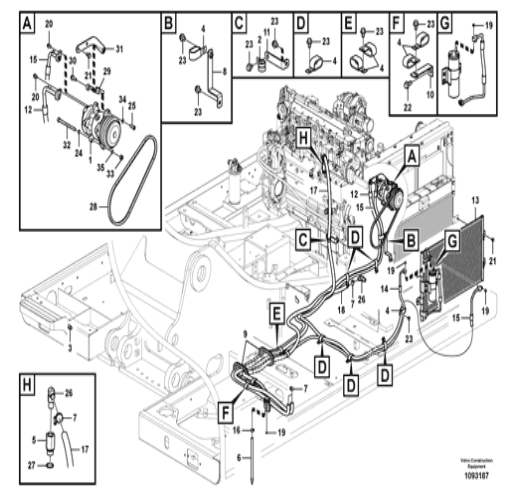 VOE14649606 14649606 24V 80A A/C Compressor For Vo-lvo Excavator Air ...